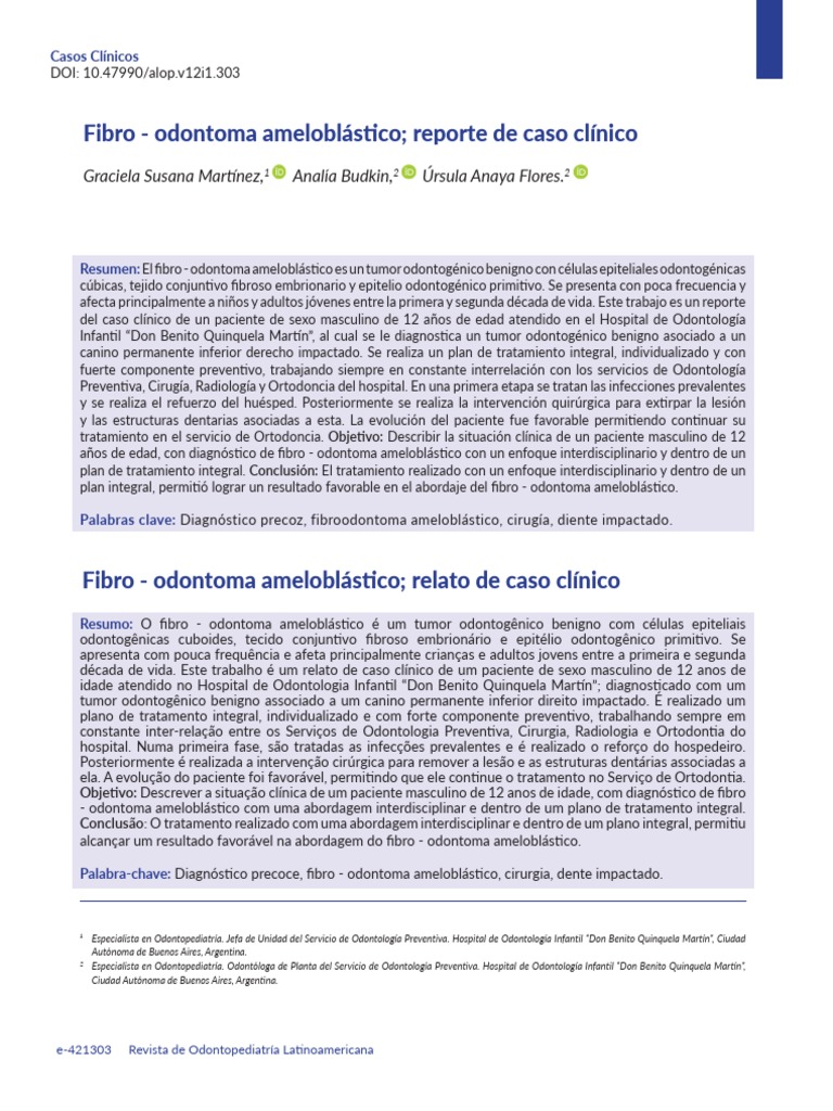 Fibro - Odontoma Ameloblástico Reporte de Caso Clínico: Graciela Susana ...