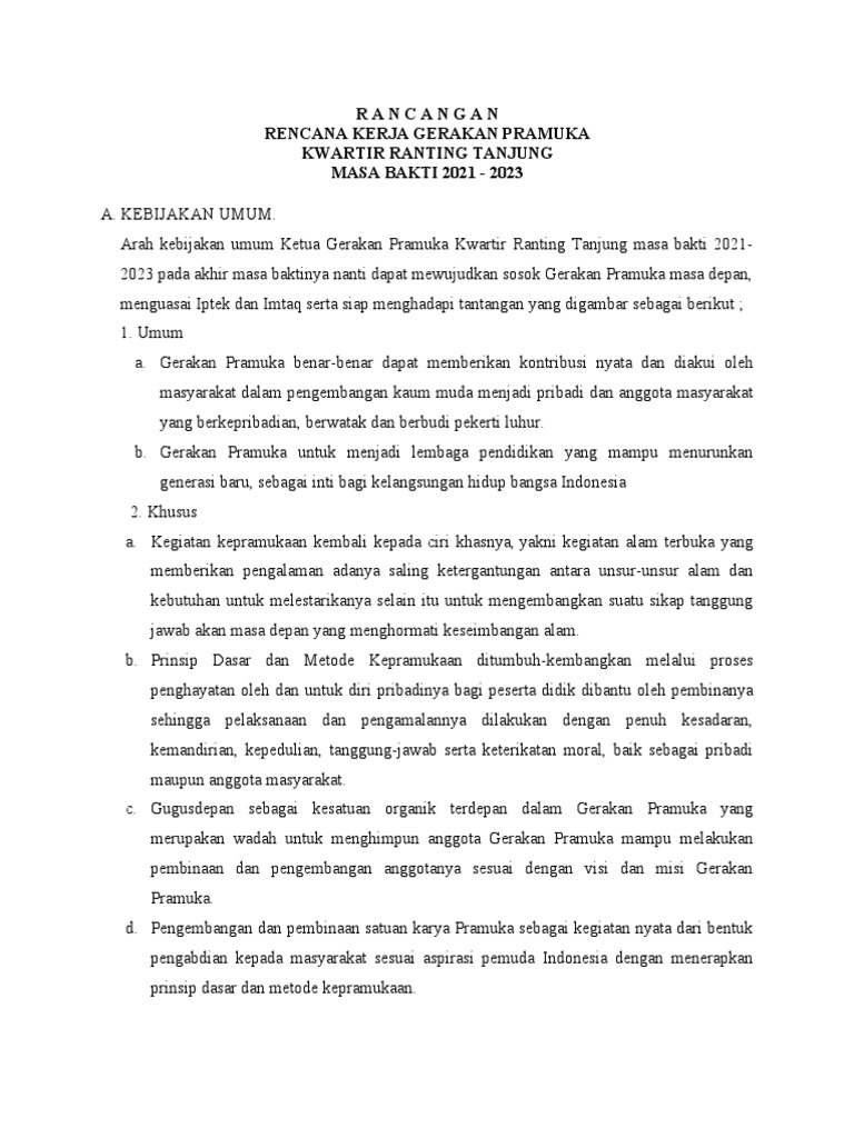 Rencana Kerja Kwartir Ranting Tanjung | PDF