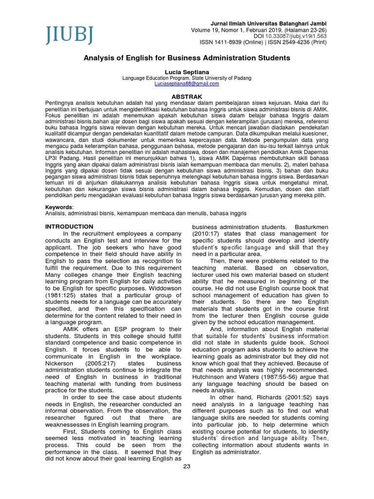 English Needs Analysis for Admin Students | PDF | Career & Growth