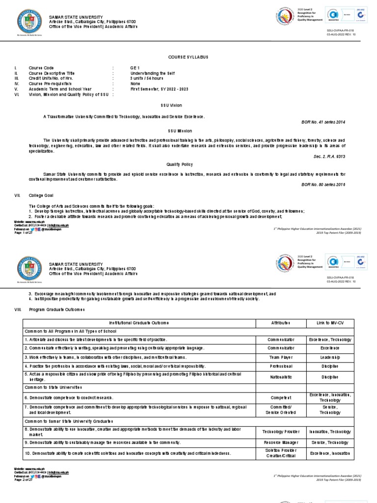Quality Management Course Syllabus | PDF | Computing | Educational ...