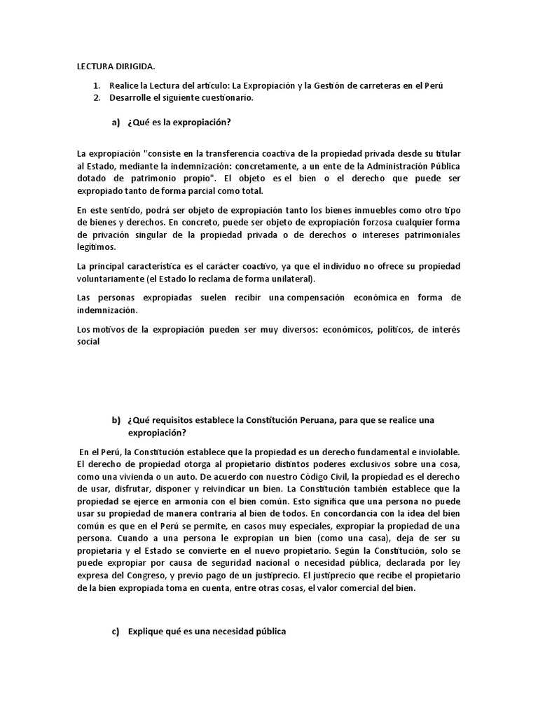 Análisis de los aspectos legales y constitucionales de la expropiación en el Perú | PDF ...