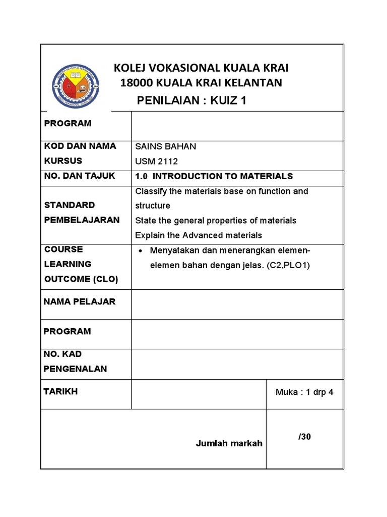 Kuiz 1 Usm2112 | PDF