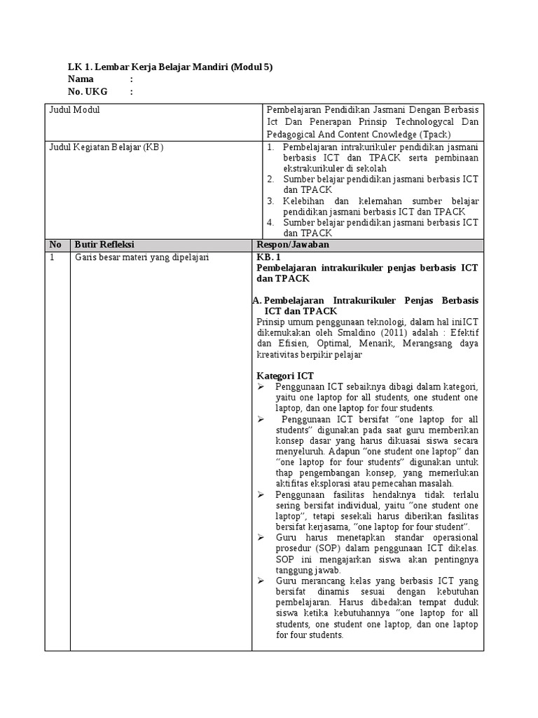 LK - 1 - Modul - 5 - Pembelajaran Penjas Berbasis ICT - Penerapan Prinsip (PDF - Io) | PDF
