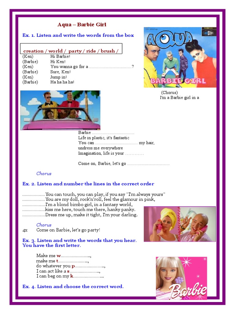 Barbie Girl Lyrics Exercises | PDF | Barbie | Play (Activity)