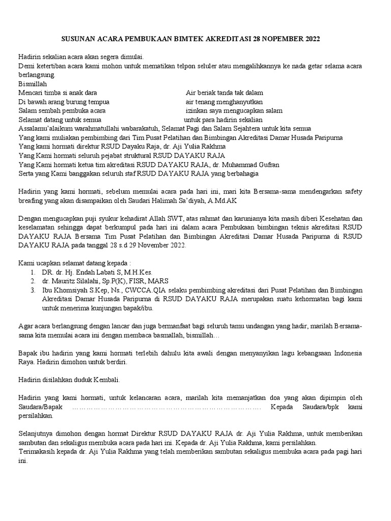 Susunan Acara Bimtek Akreditasi | PDF | Karier & Perkembangan | Sains ...