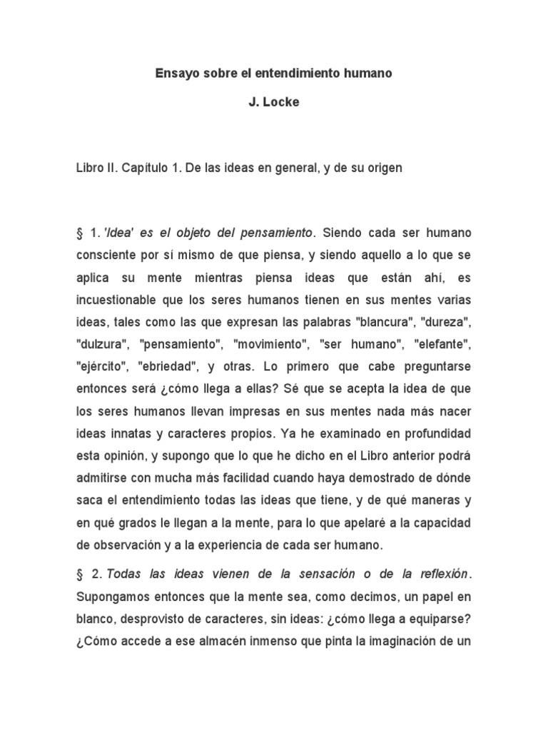Ensayo Sobre El Entendimiento Humano, Fragmentos | PDF | Mente | Pensamiento
