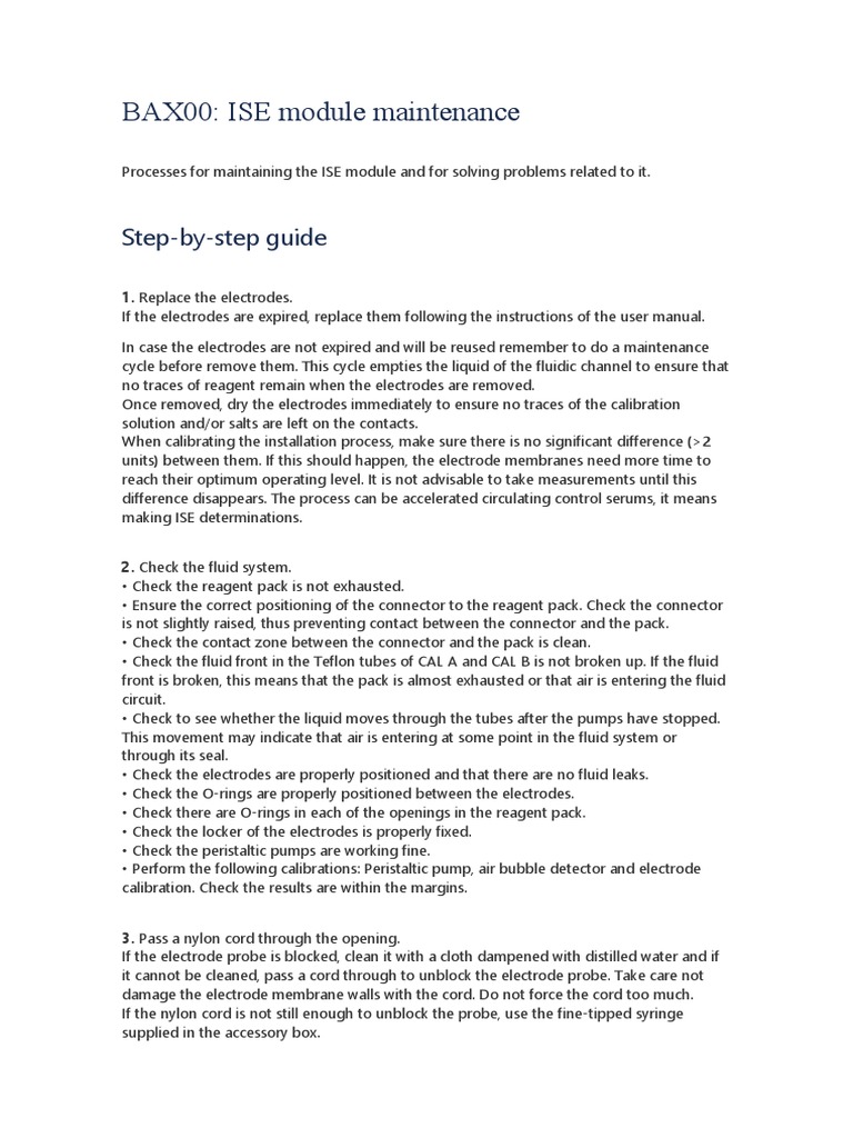 BA200 ISE Module Maintenance | PDF | Calibration | Chemistry