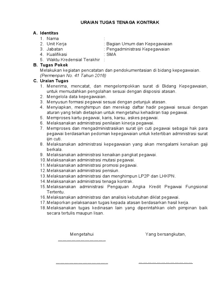 Format Uraian Tugas Tenaga Kontrak | PDF