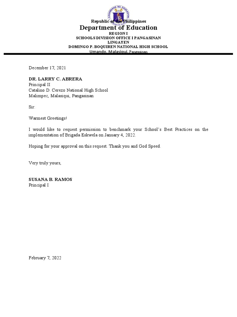 Benchmarking Request Letters | PDF | Philippines