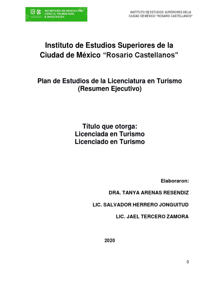 Plan de Estudios Licenciatura en Turismo | PDF | Turismo | Prueba ...
