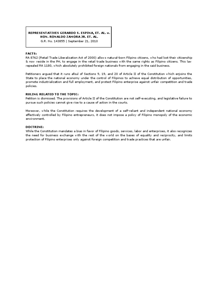 Representatives Gerardo S. Espina, Et. Al. v. Hon. Ronaldo Zamora Jr ...
