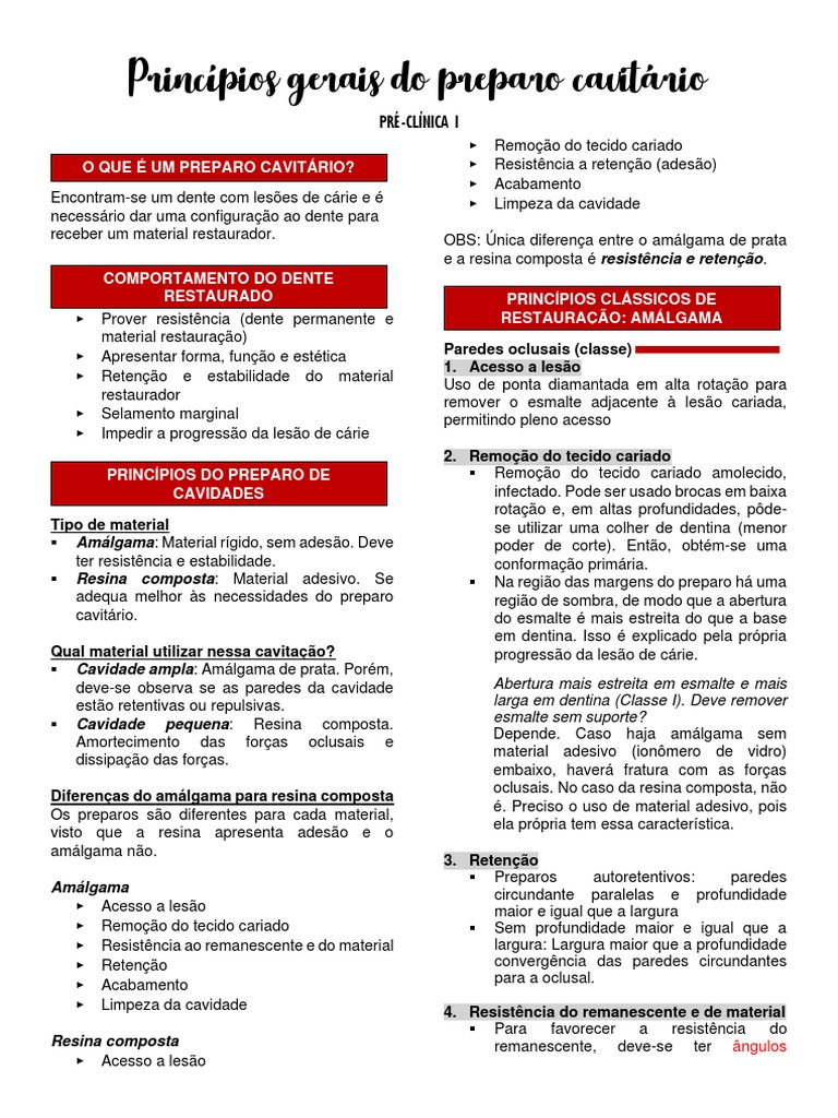 Aula 4 - Princípios Gerais Do Preparo Cavitário | PDF