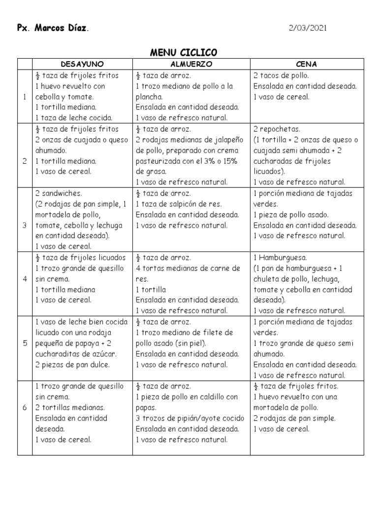 Menú Cíclico | PDF | Alimentos | Cocina
