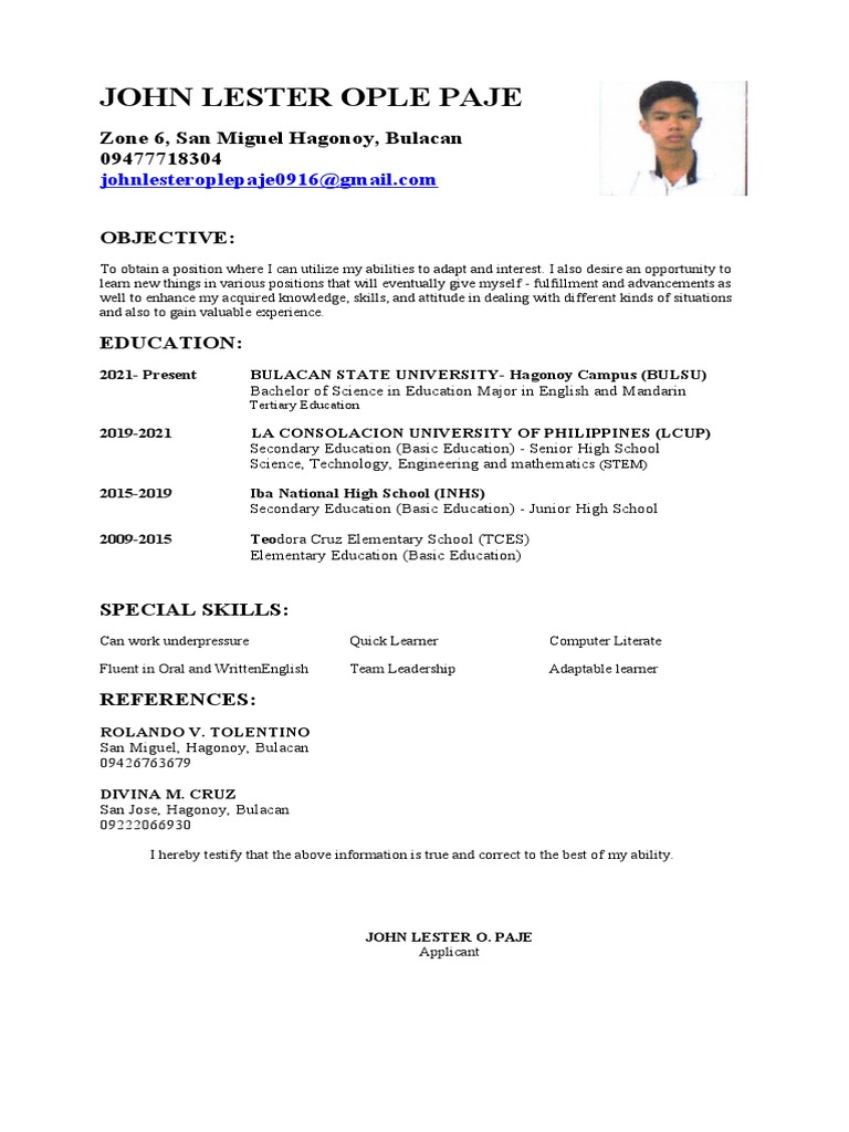 JOHN LESTER OPLE PAJEresume | PDF | Wellness