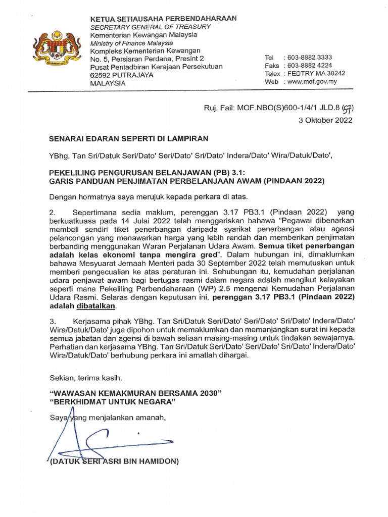 Surat Mof Bertarikh 3 Oktober 2022 | PDF