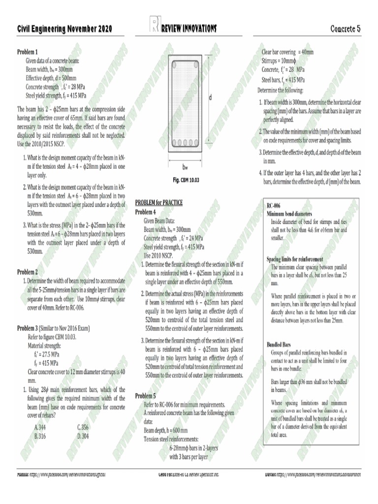 CE Board Nov 2020 - RCD - Set 5 Colored | PDF | Beam (Structure) | Civil Engineering