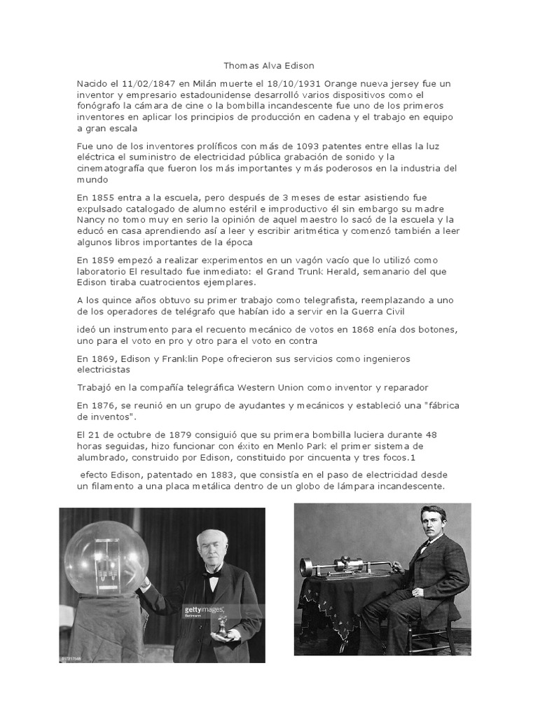 Thomas Alva Edison | PDF | Historia