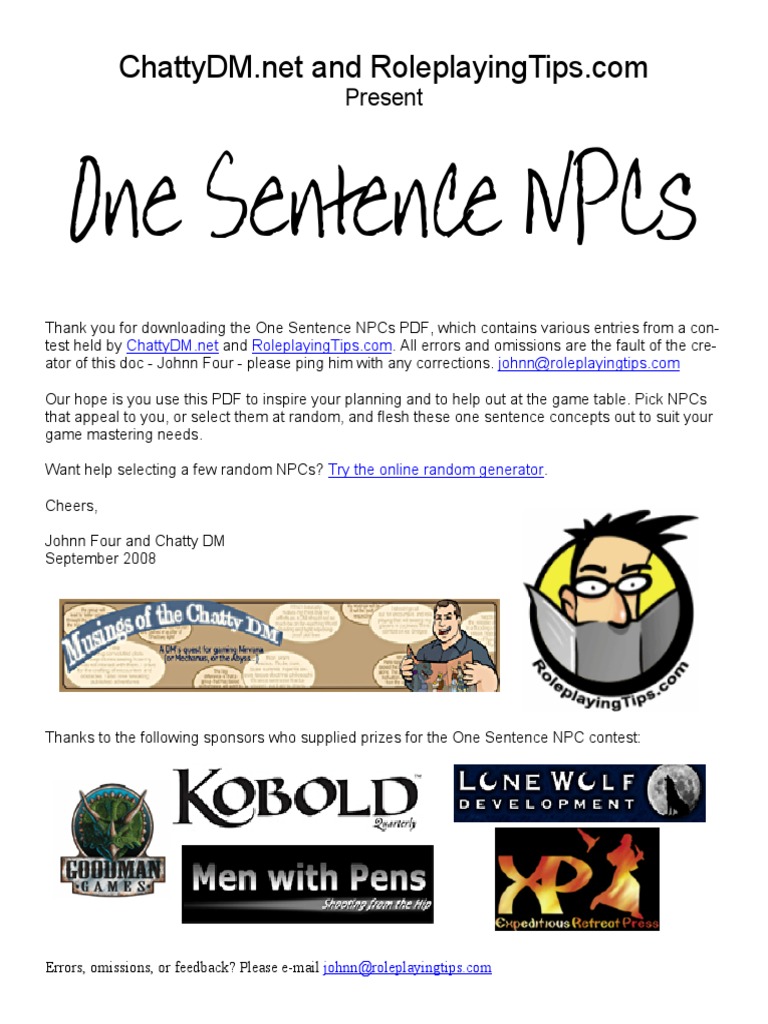 One Sentence NPCs | PDF