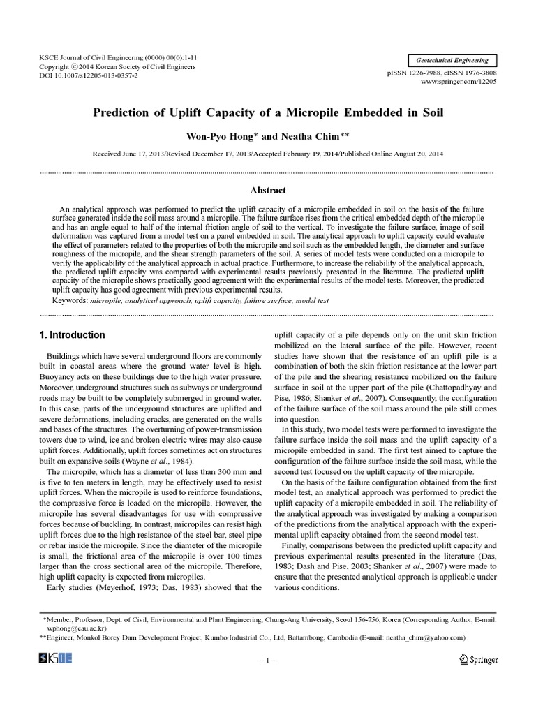 Uplift Test MP | PDF | Plasticity (Physics) | Deep Foundation