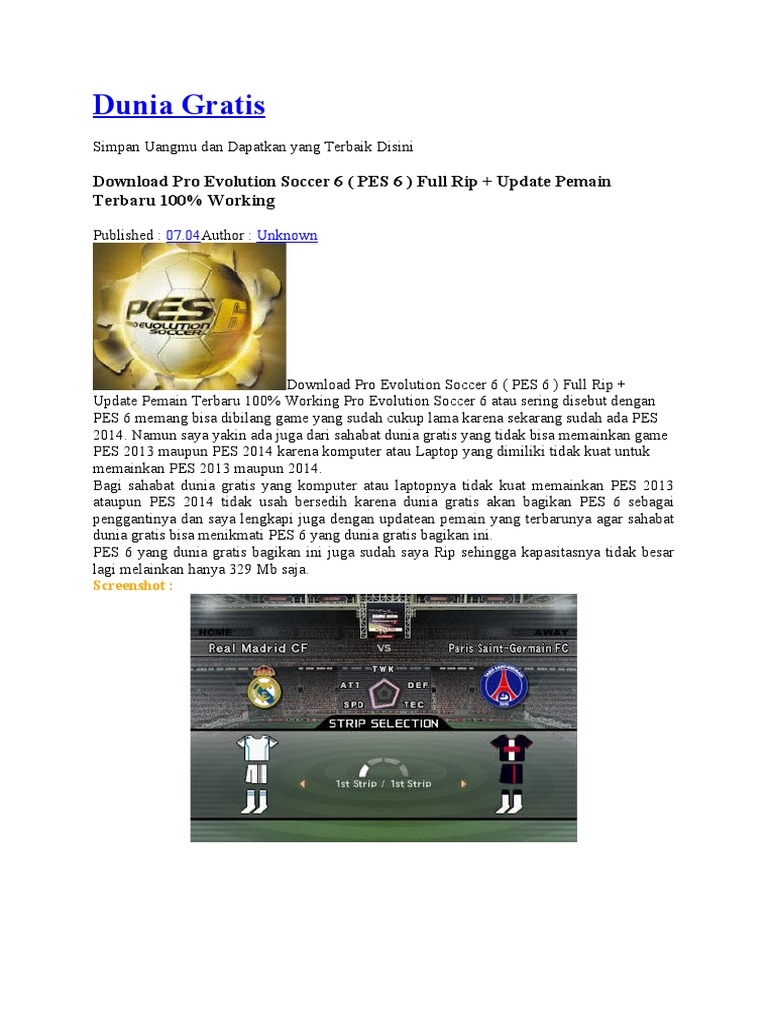 Persyaratan Sistem PES 6 dan Instalasi | PDF | Game & Aktivitas