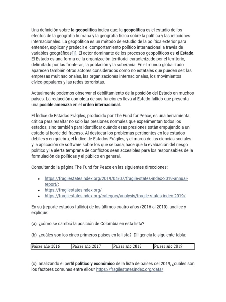 Geopolítica y Estados Frágiles: Análisis 2019 | PDF | Estado (política ...