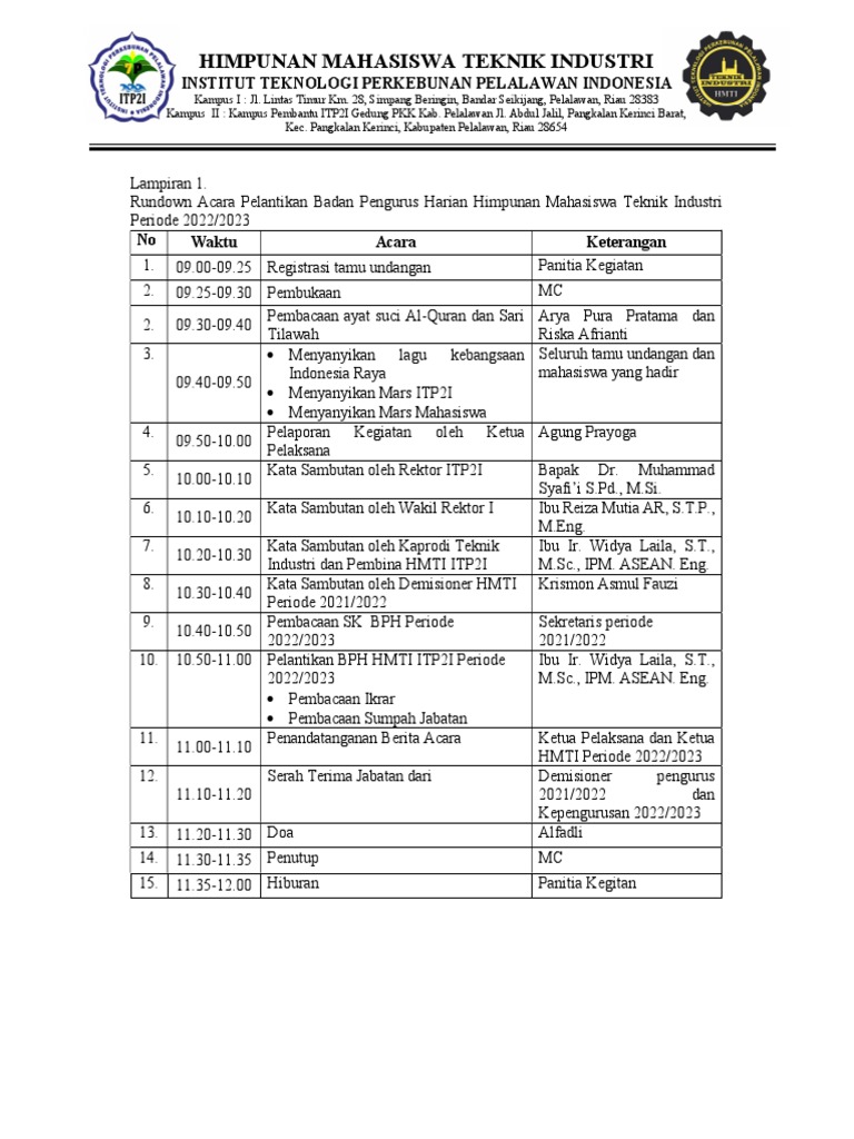 Rundown Acara Pelantikan | PDF