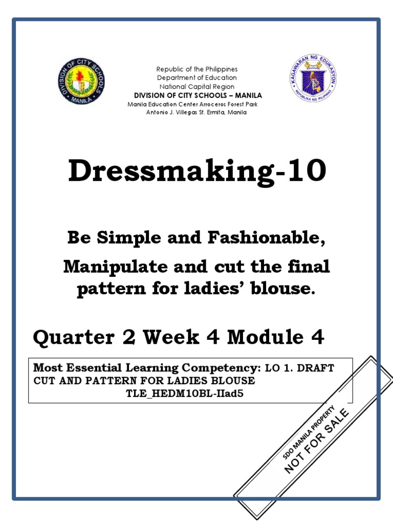 TLE-HE-10 Q2 W4 Mod4 Dressmaking | PDF | Sewing | Blouse