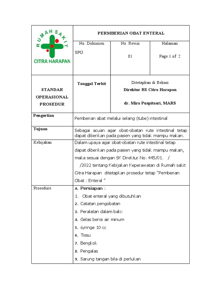 PK 1. Memberikan Obat Enteral | PDF