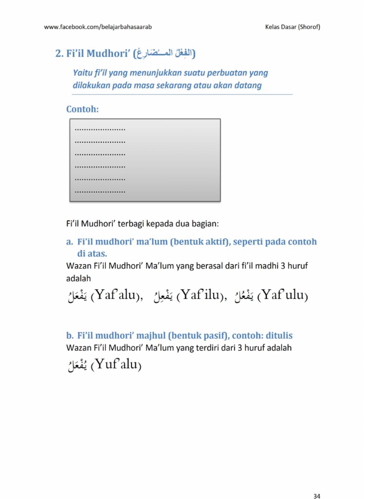 Pelajaran 20 Fiil Mudhori' Ma'Lum Dan Majhul Halaman 34 | PDF