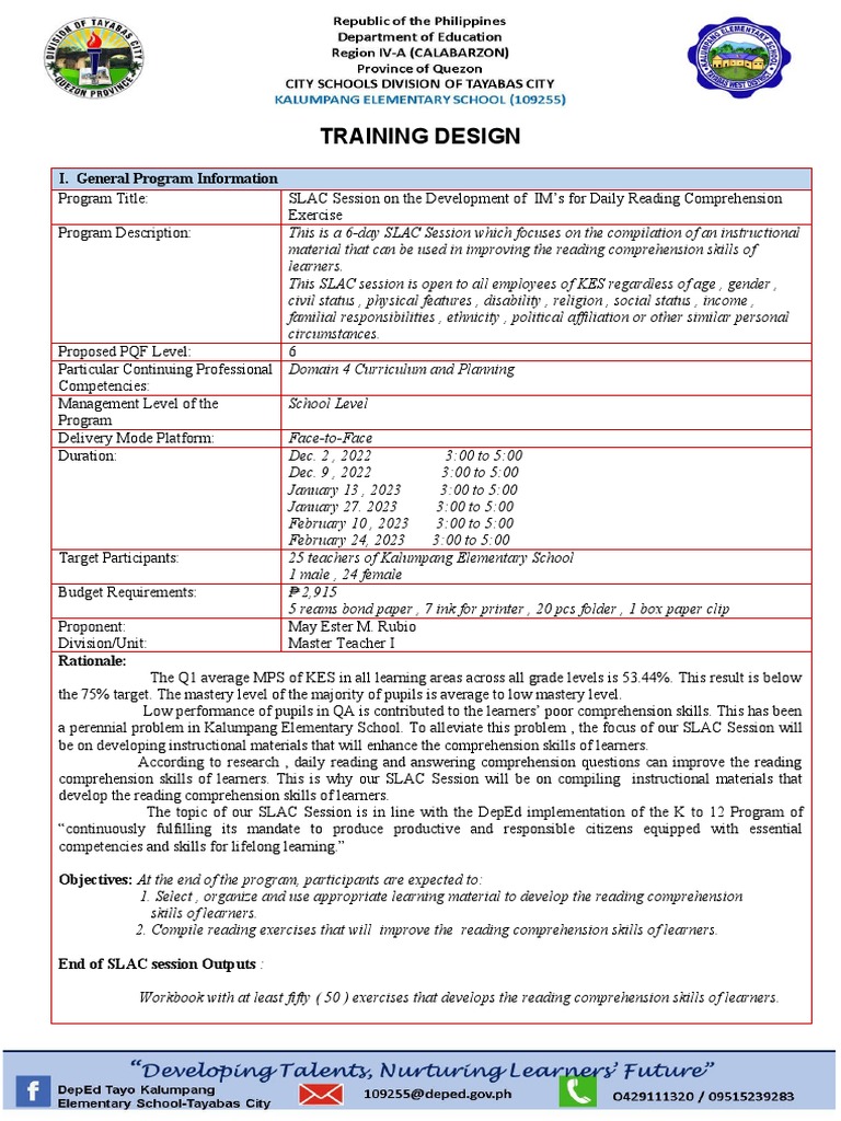 SLAC Session: Reading Comprehension Training | PDF | Reading Comprehension | Learning
