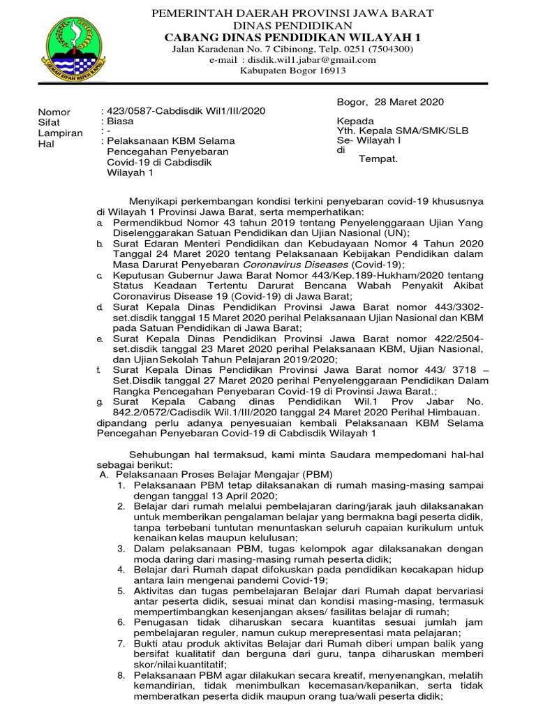 Surat Pelaksanaan KBM Covid 19 | PDF Surat Pelaksanaan KBM Covid 19 | PDF