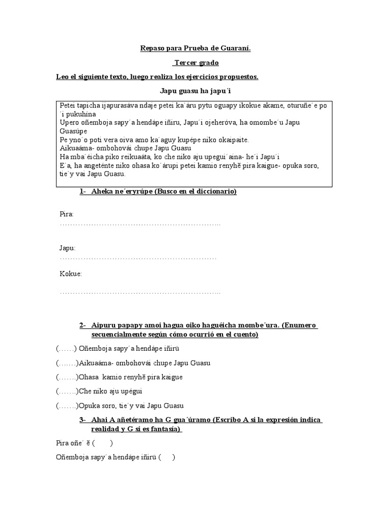 Repaso para Prueba de Guaraní | PDF