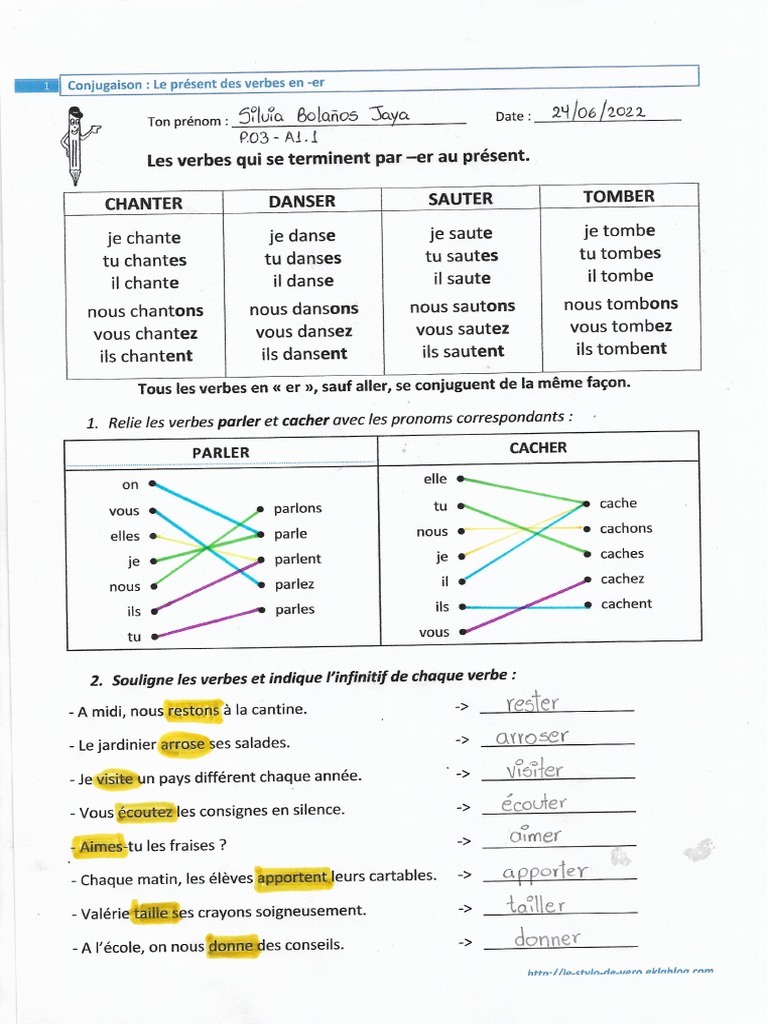 Conjugaison Le Présent Des Verbes en - Er | PDF