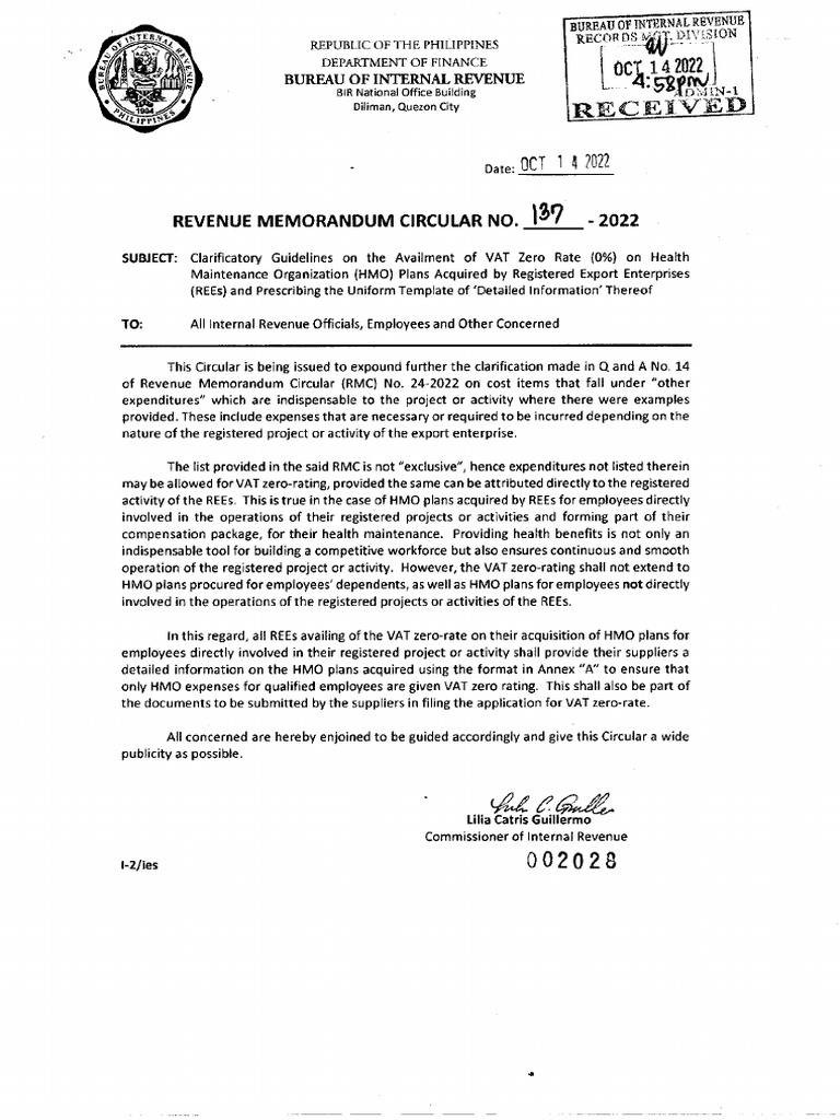 RMC No. 137-2022 | PDF