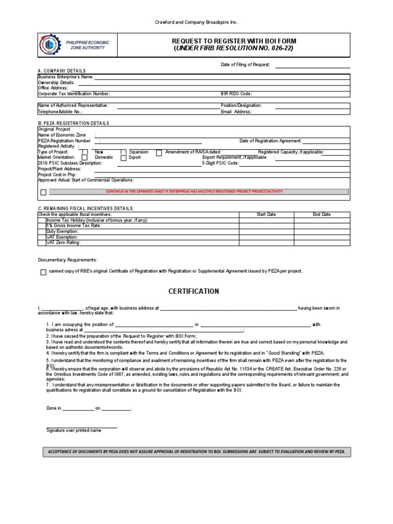 Request To Register With Boi CCBPI | PDF | Value Added Tax | Taxes