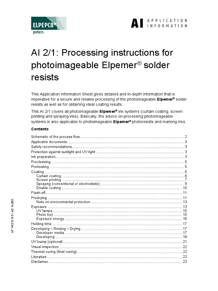 AI 2/1: Processing Instructions For Photoimageable Elpemer Solder ...