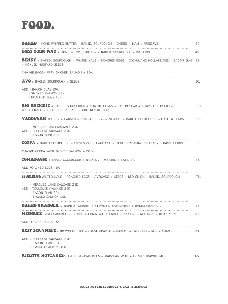 Baked Bali Cafe Menu | PDF | Sausage | Foods