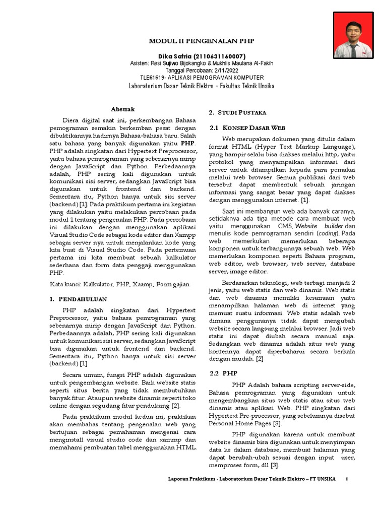 Laporan Praktikum Modul Ii Pengenalan PHP | PDF