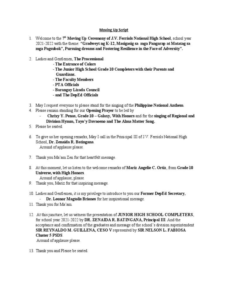 Moving Up Script | PDF