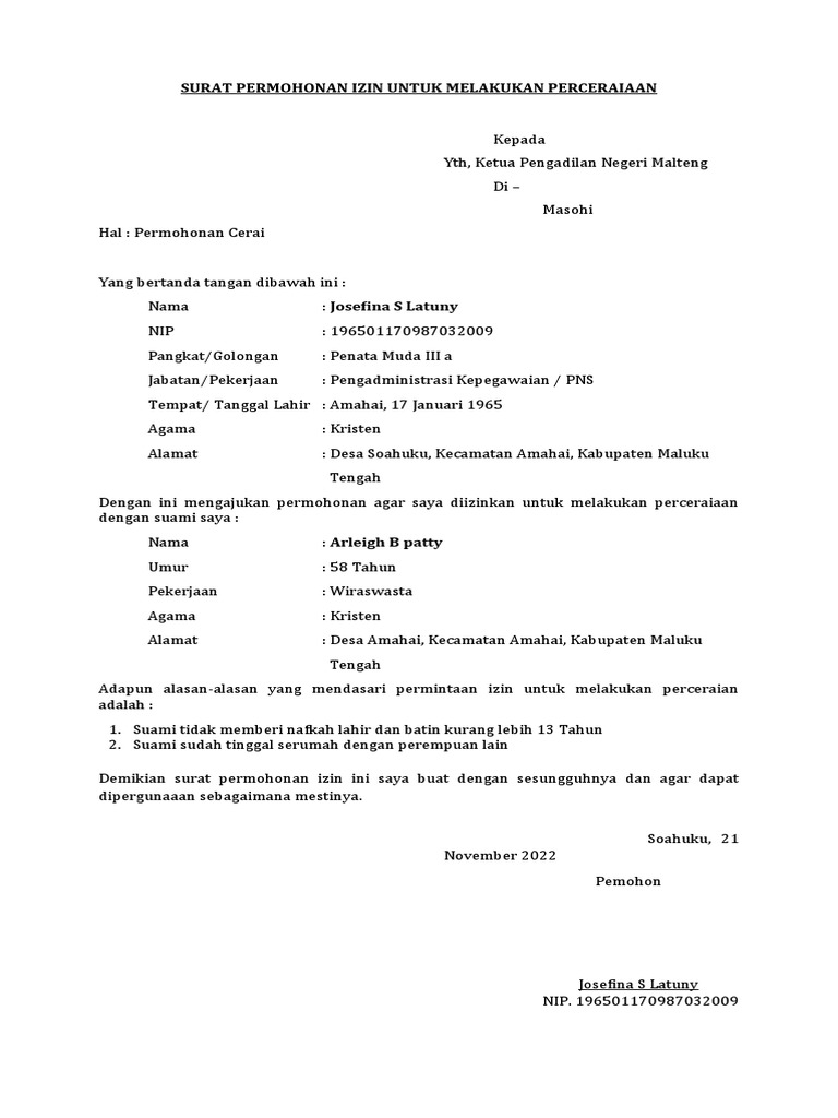 PERMOHONAN CERAI | PDF