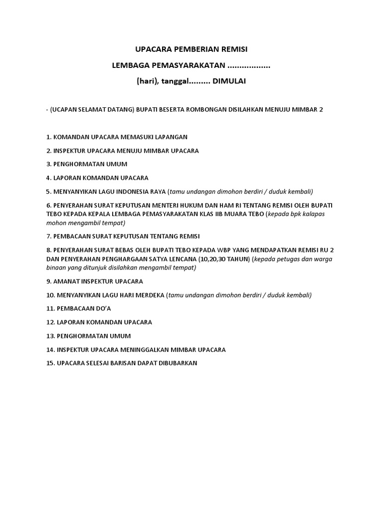 Contoh Susunan Upacara Pemberian Remisi Lembaga Pemasyarakatan | PDF