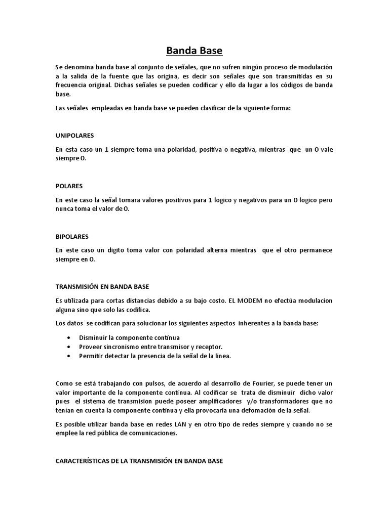 Características y códigos utilizados en transmisión de señales en banda ...