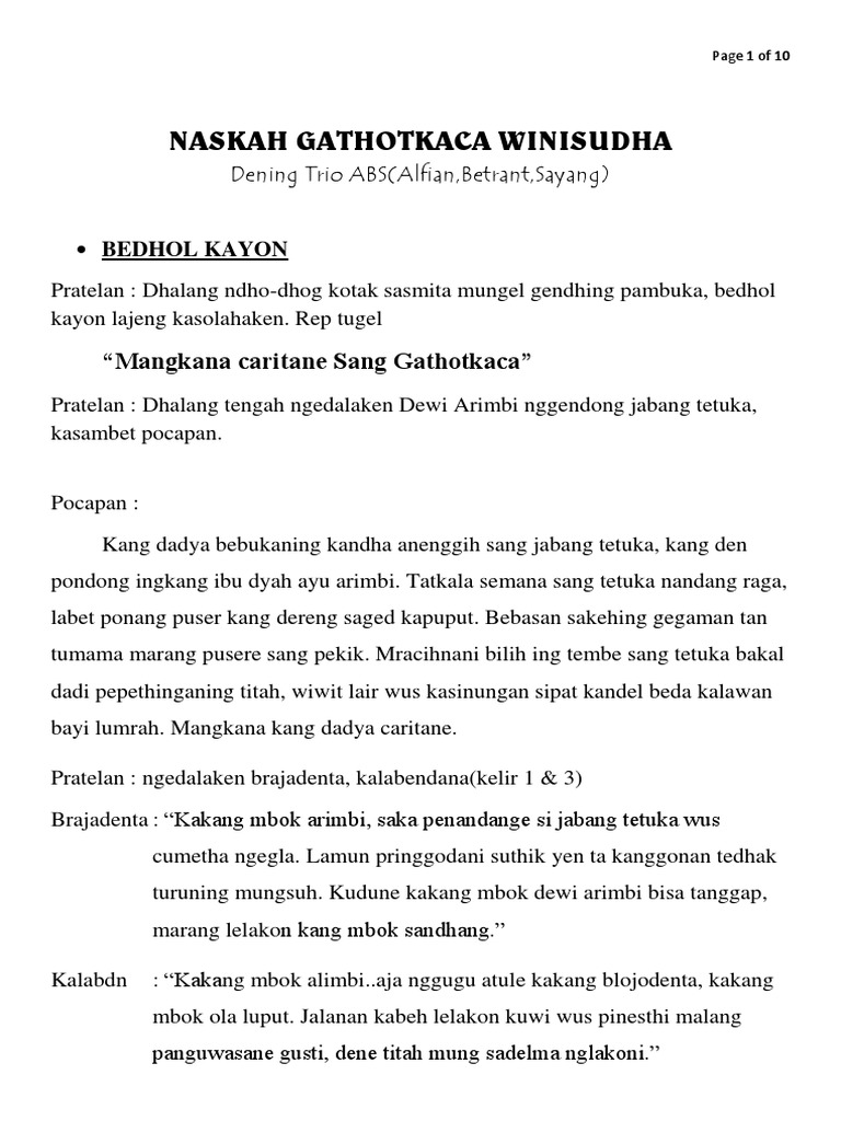 Naskah Gathotkaca Winisudha | PDF