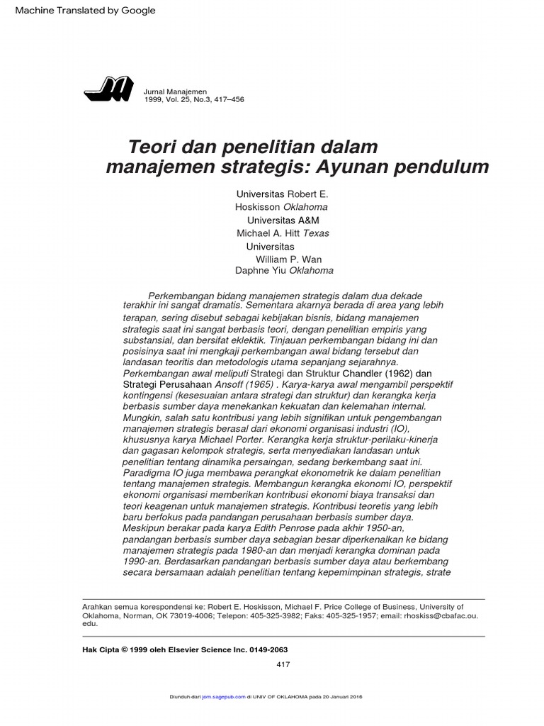 Teori Dan Riset Dalam Manajemen Strategis | PDF