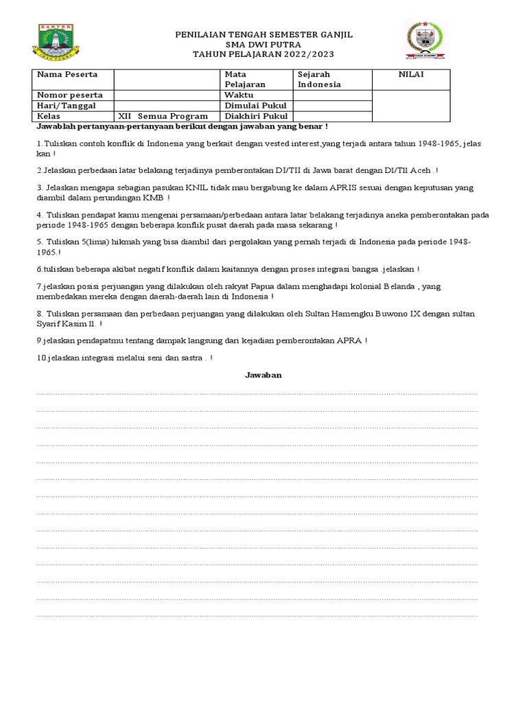 Soal PTS Ganjil Sejindo KLS Xii | PDF
