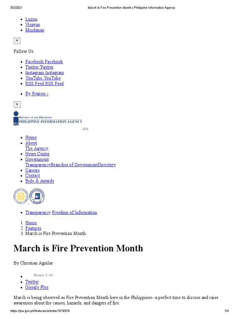 March Is Fire Prevention Month - Philippine Information Agency | PDF ...