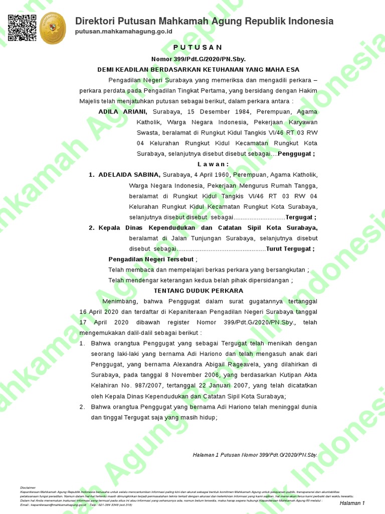 Putusan 399 PDT.G 2020 PN Sby 20220907203143 | PDF
