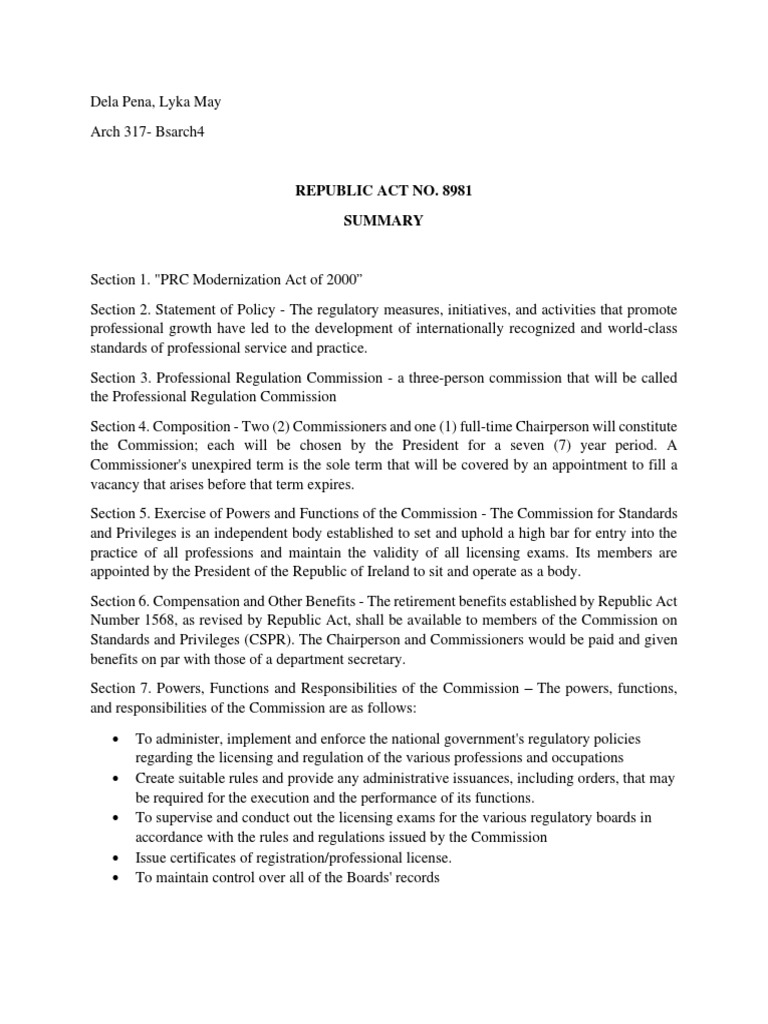 Ra 8981 Summary | PDF | Licensure | Profession