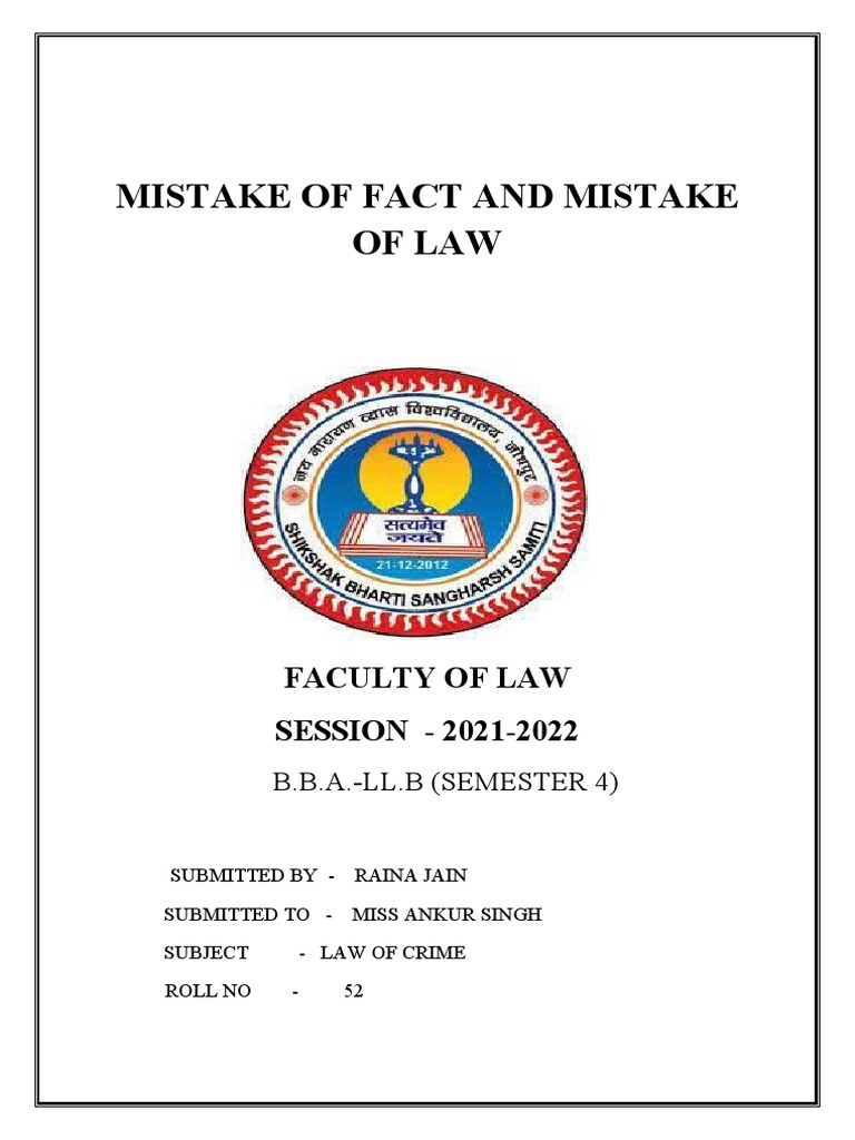 Mistake of Law in Criminal Law | PDF | Career & Growth