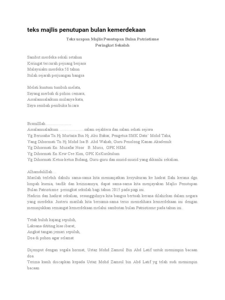 Teks Majlis Penutupan Bulan Kemerdekaan | PDF